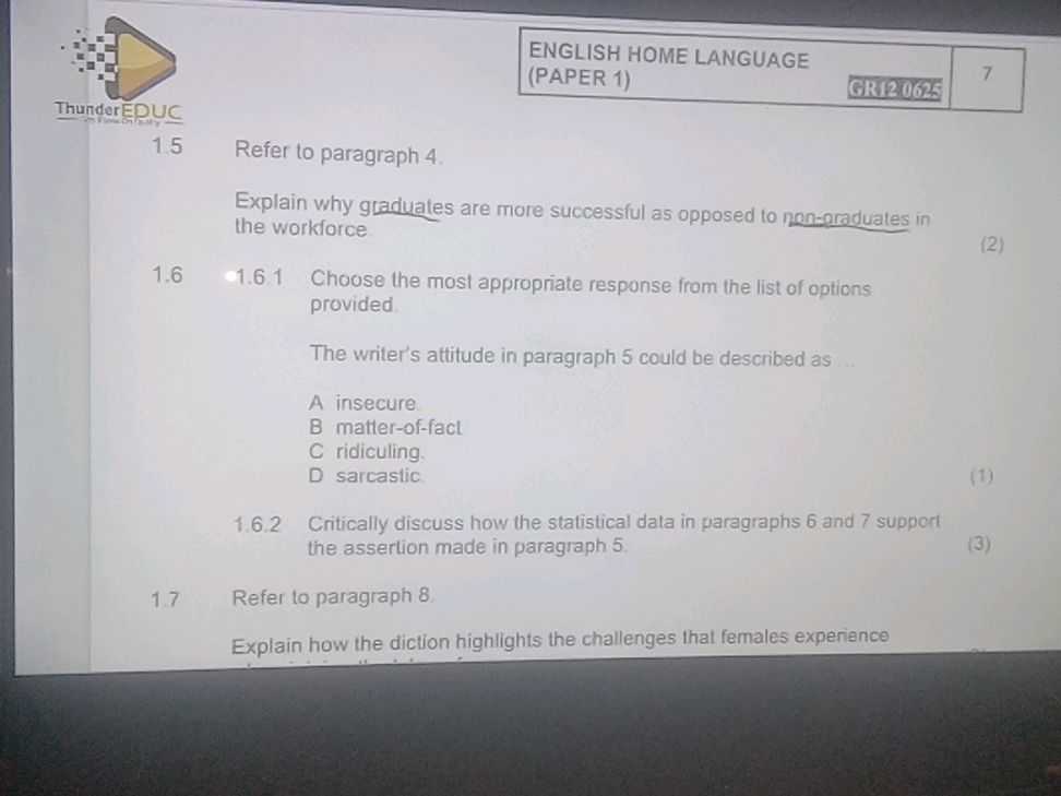 1. 5 Refer to paragraph 4. Explain why | StudyX