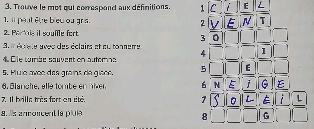 3. Trouve le mot qui correspond aux | StudyX