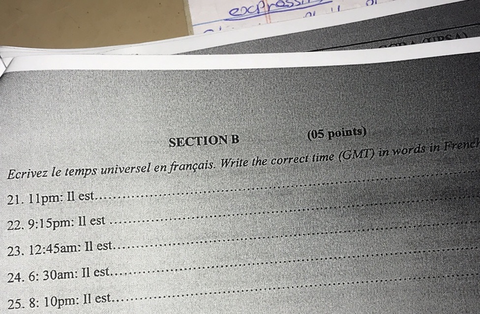 SECTION B (05 points) Ecrivez le temps | StudyX