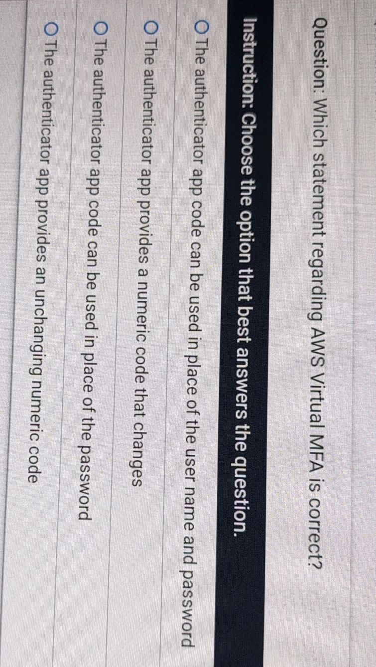 Question: Which statement regarding AWS | StudyX