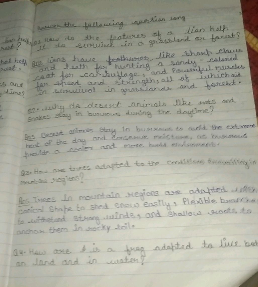 Q1. How do the features of a lion help it do | StudyX