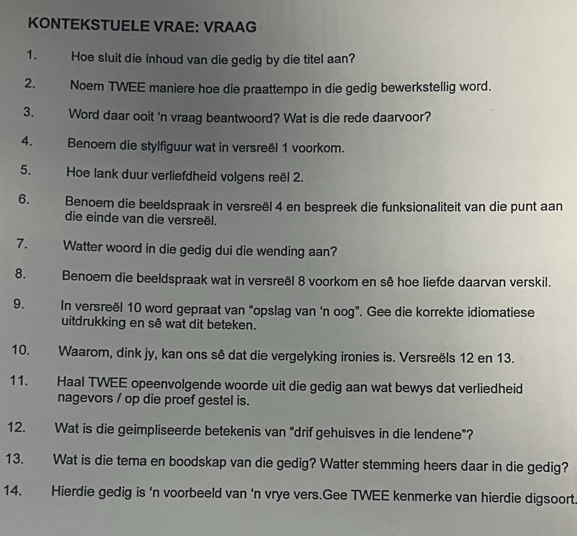 1. Hoe sluit die inhoud van die gedig by die | StudyX
