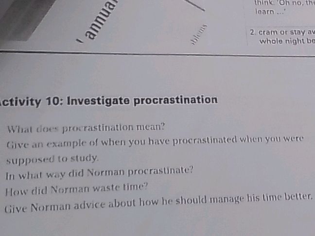Activity 10: Investigate procrastination | StudyX
