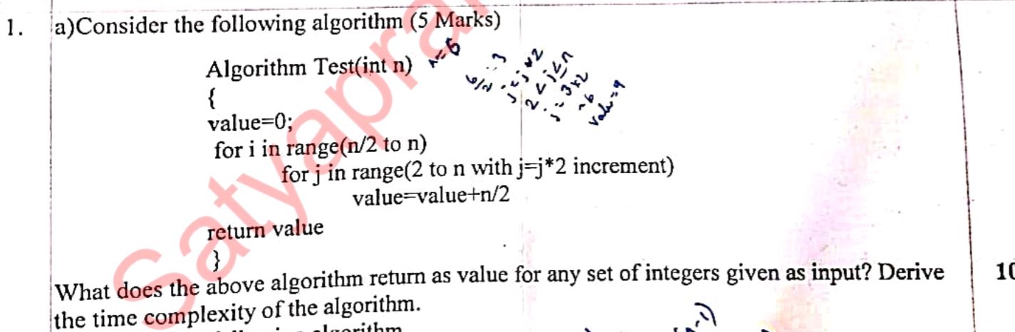 1. a) Consider the following algorithm (5 | StudyX
