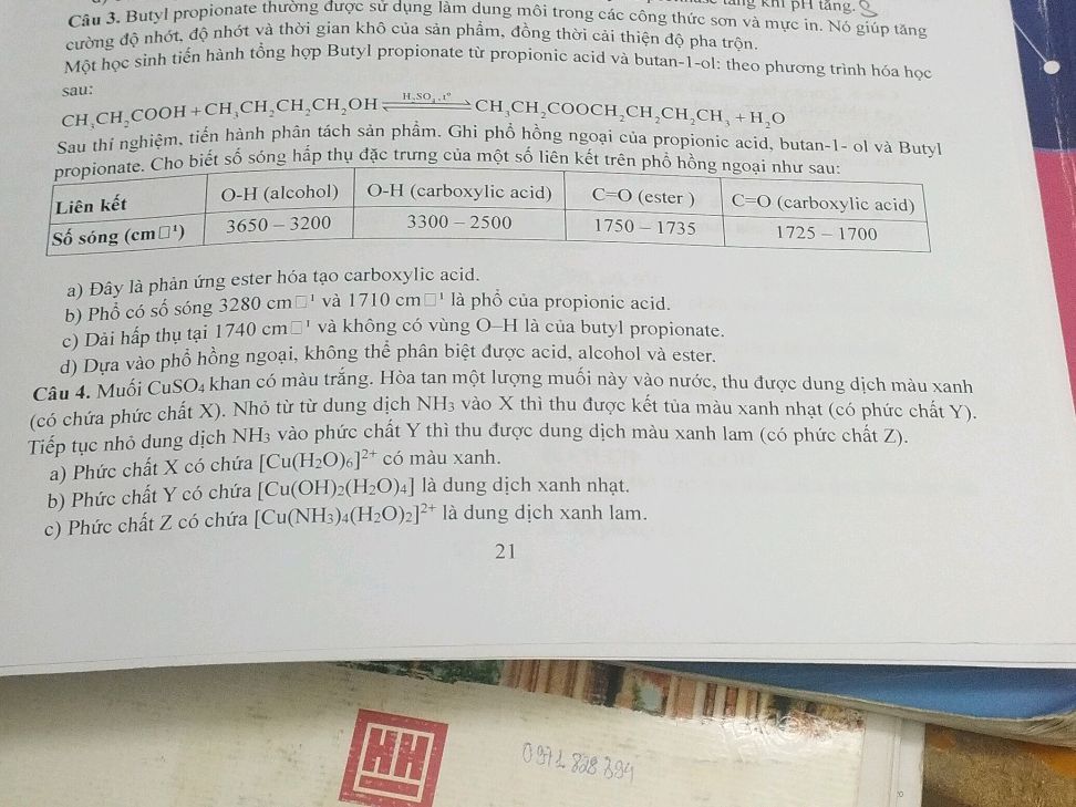 Câu 3. Butyl propionate thường được sử dụng