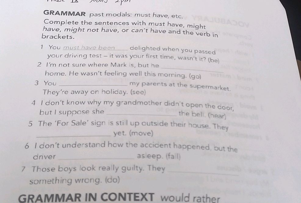 GRAMMAR past modals: must have, etc. | StudyX