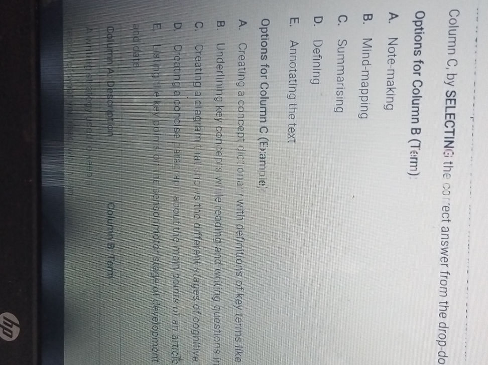 Column C, by SELECTING the correct answer | StudyX