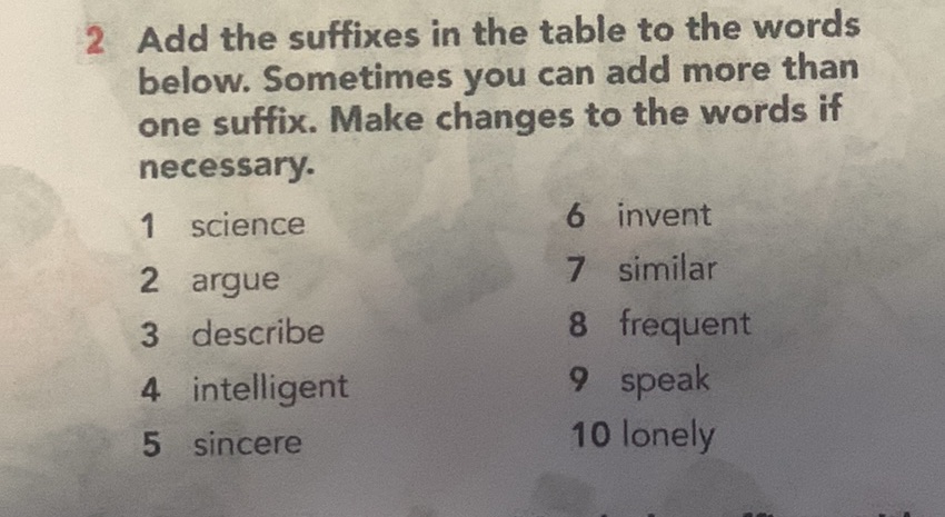 2 Add the suffixes in the table to the words | StudyX