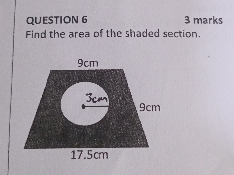 Find the area of the shaded section. The | StudyX