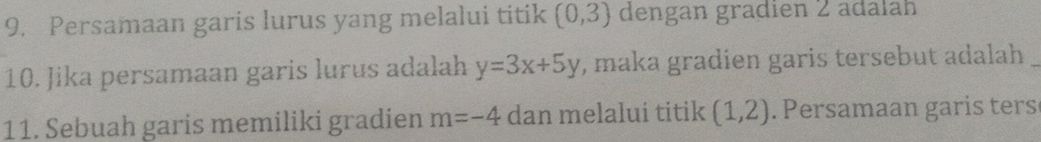 9. Persamaan garis lurus yang melalui titik | StudyX