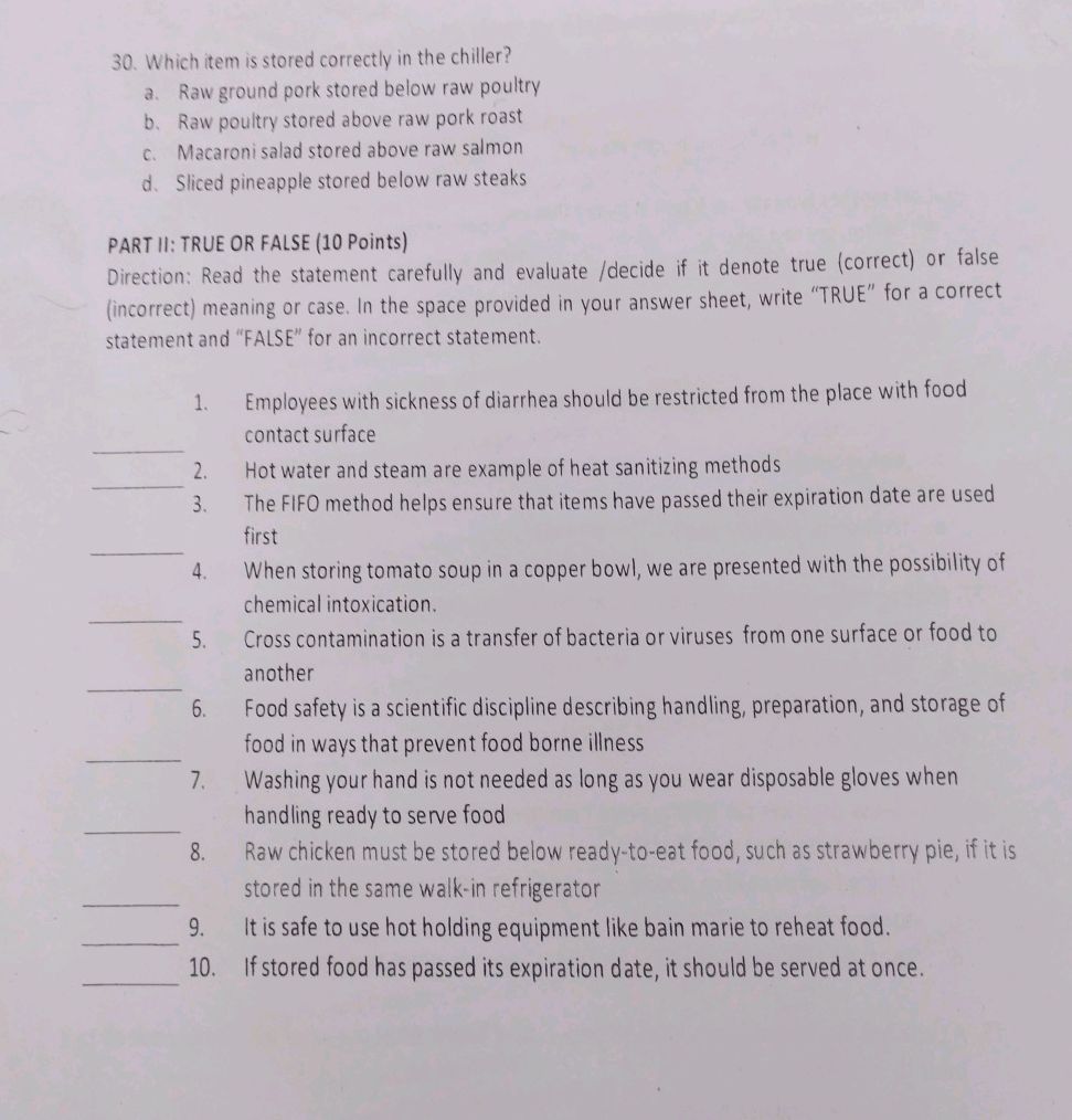 30. Which item is stored correctly in the | StudyX