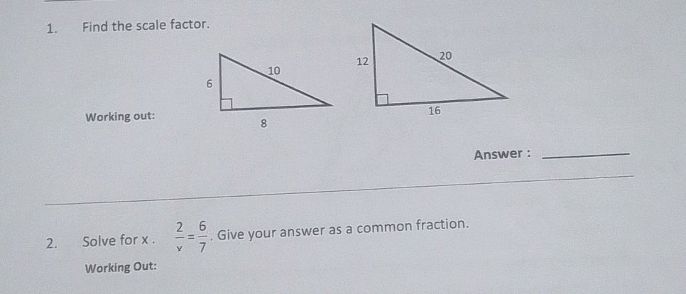 1. Find the scale factor. 2. Solve for x. | StudyX