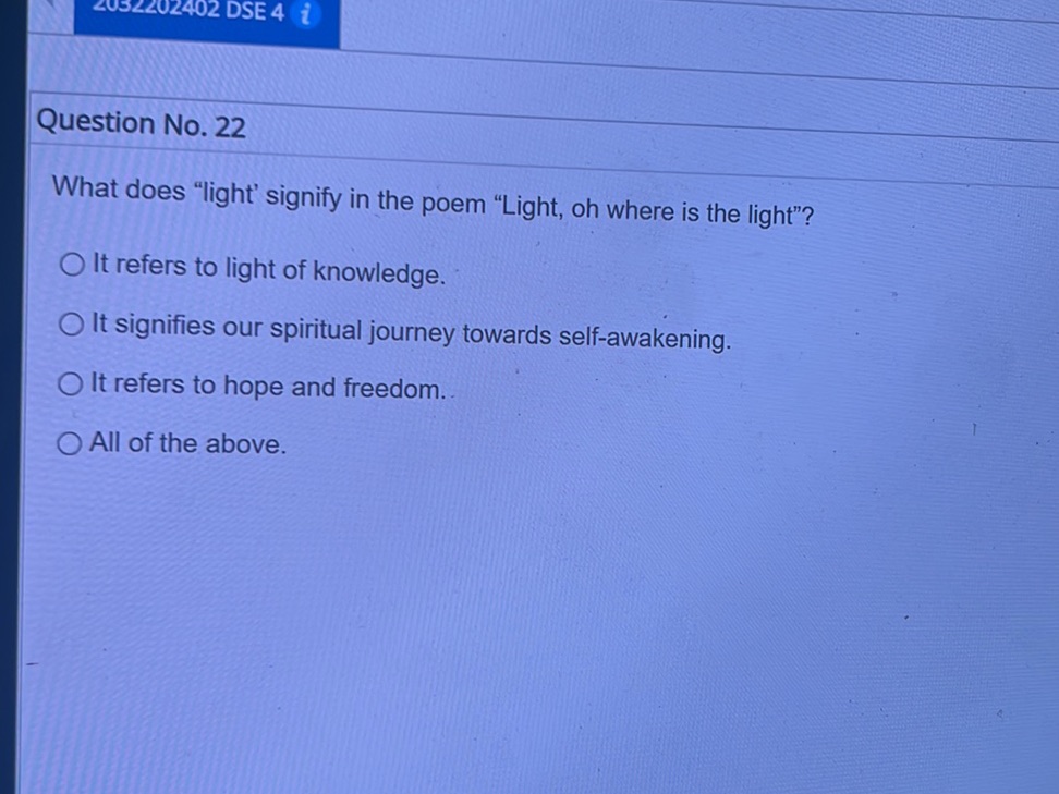 What does "light' signify in the poem | StudyX