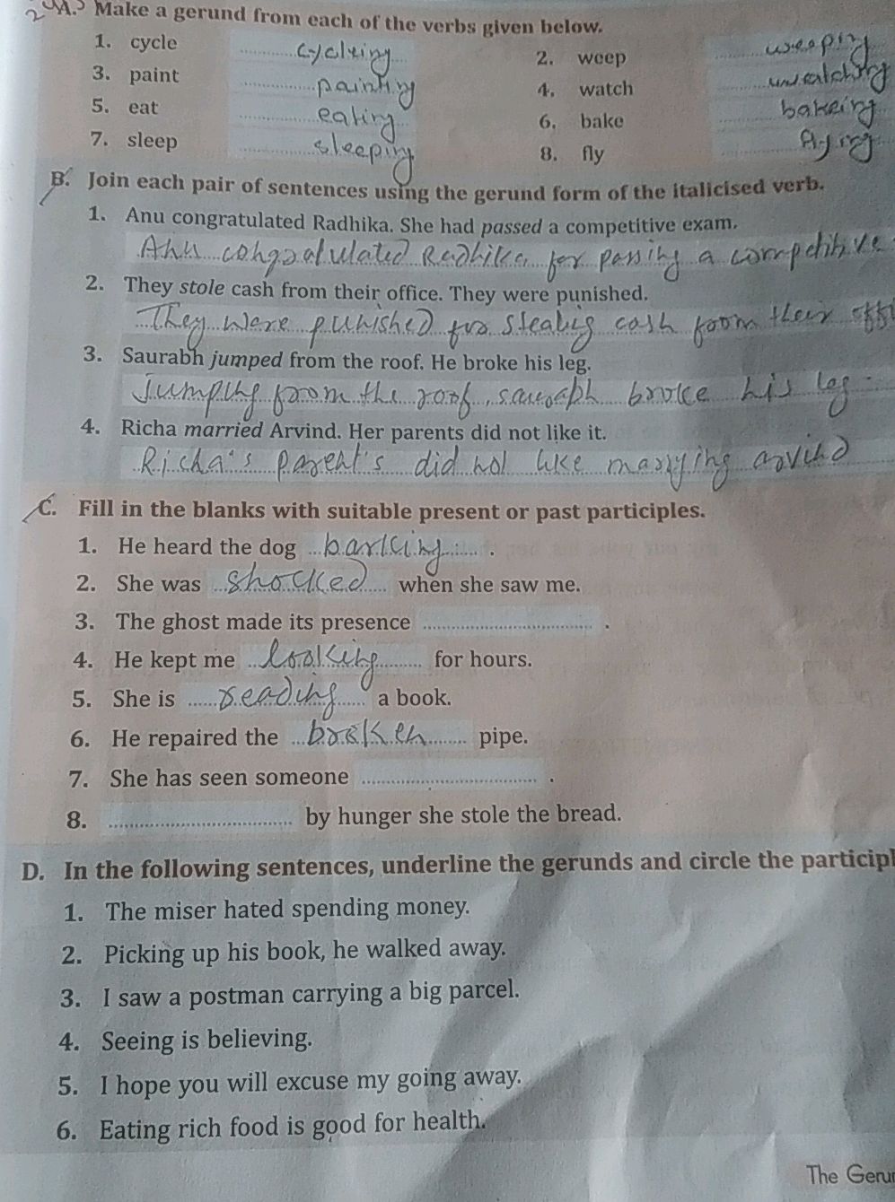 A. Make a gerund from each of the verbs | StudyX