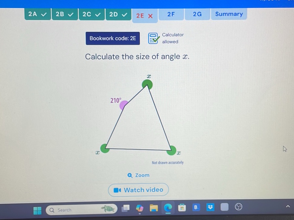 Calculate the size of angle *x*. The image | StudyX