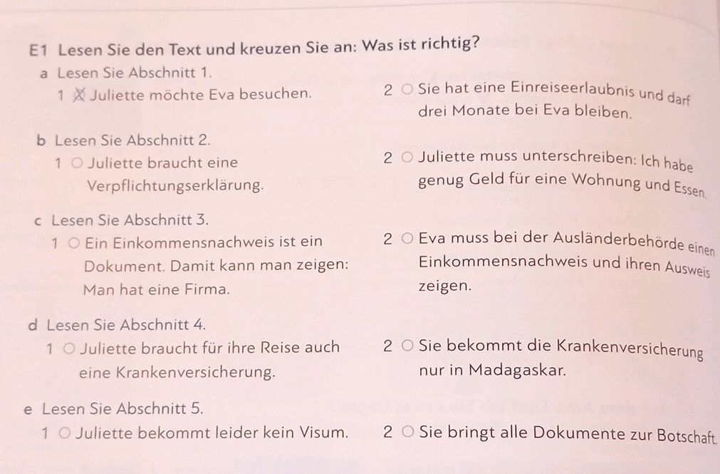 E1 Lesen Sie den Text und kreuzen Sie an: