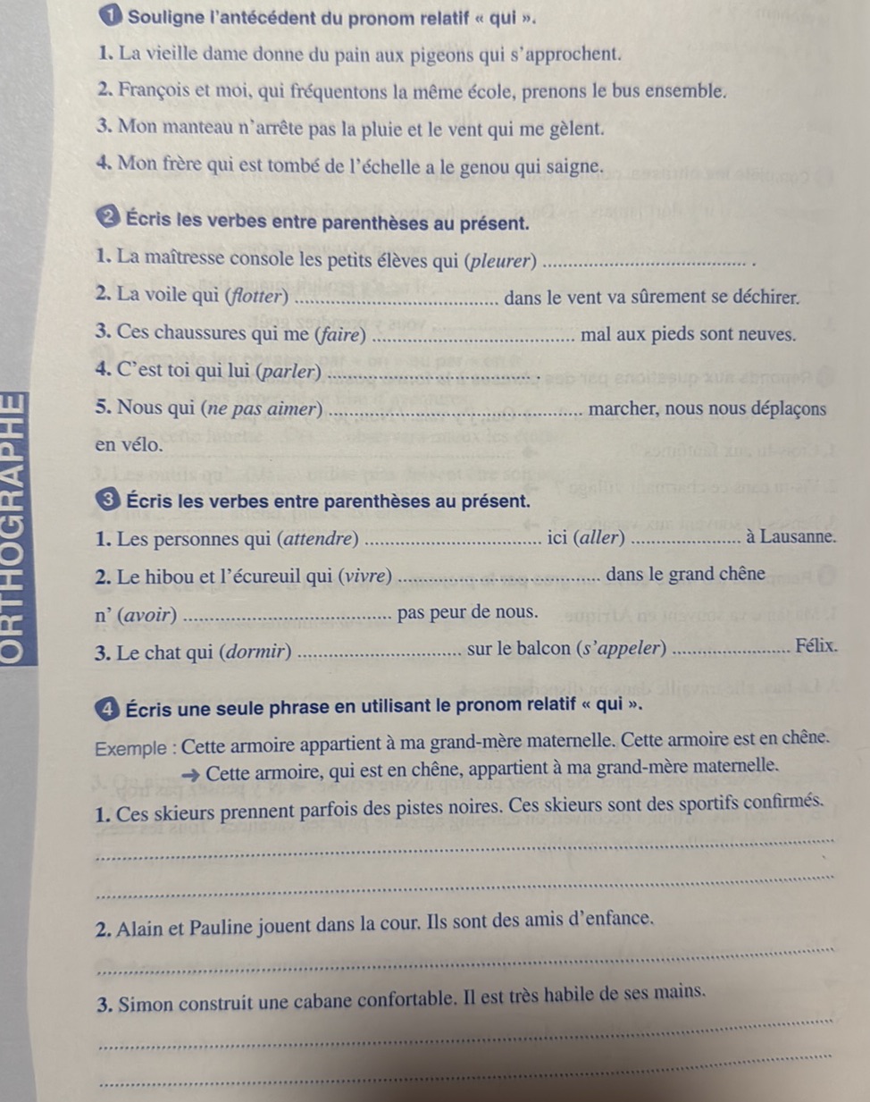 1 Souligne l'antécédent du pronom relatif « | StudyX