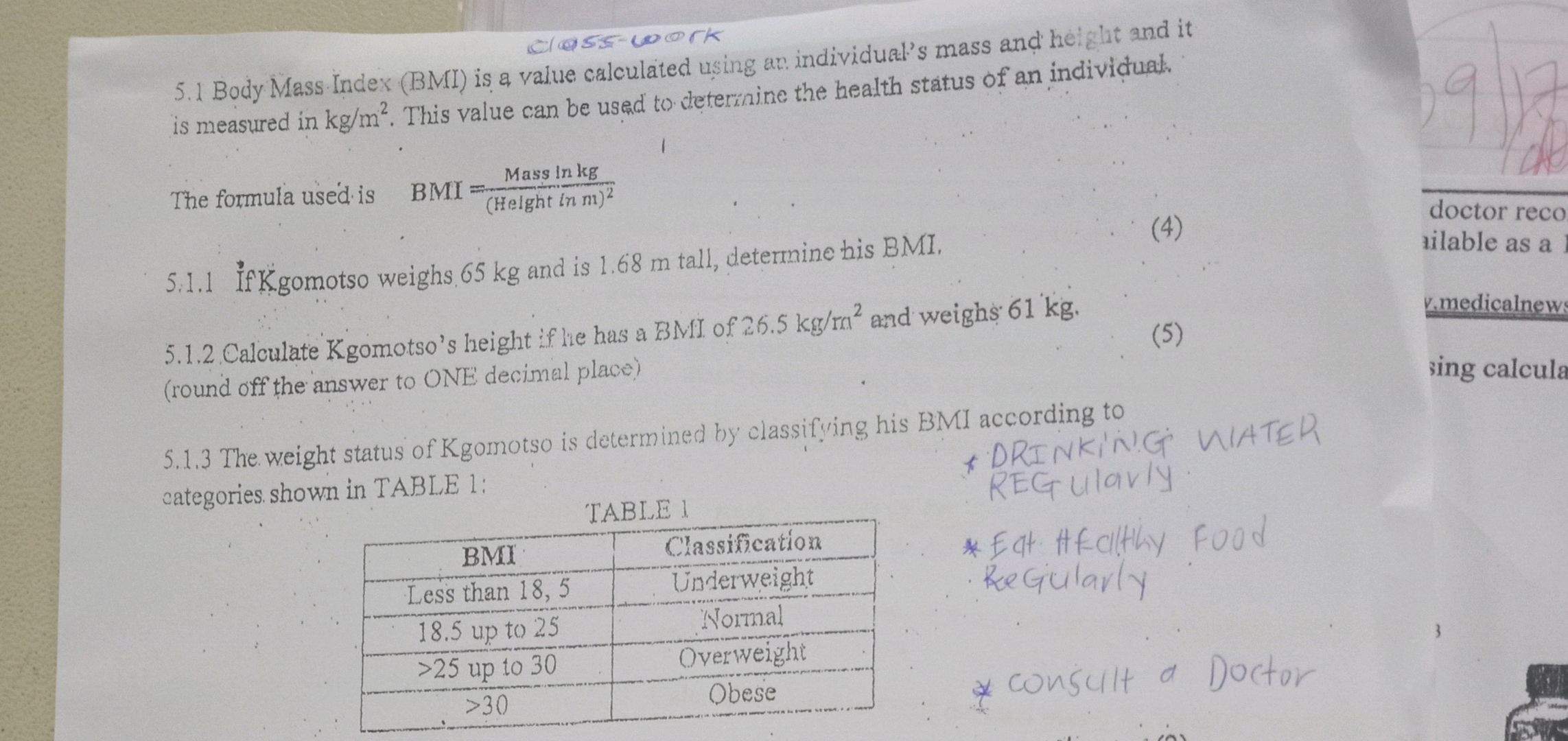 5.1 Body Mass Index (BMI) is a value | StudyX