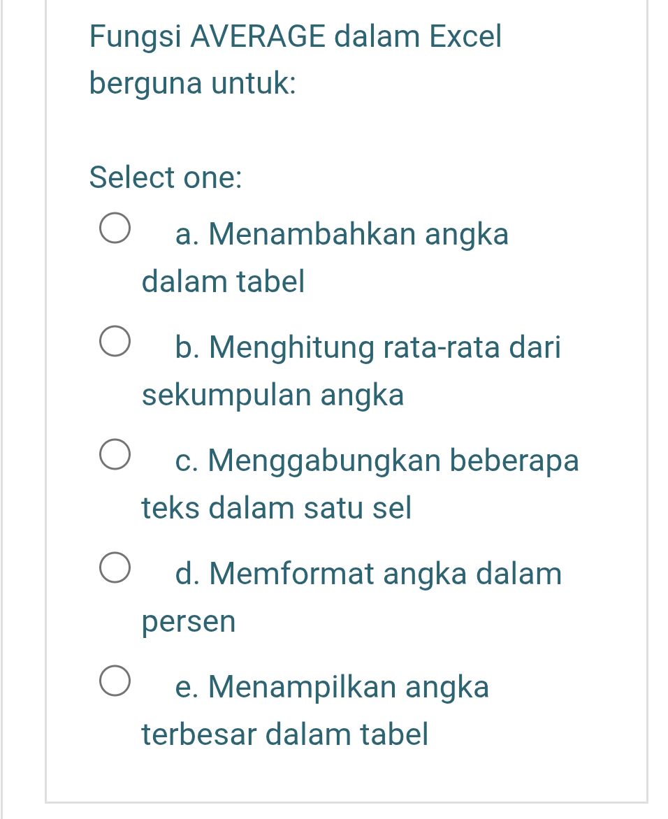 Fungsi AVERAGE dalam Excel berguna untuk: | StudyX
