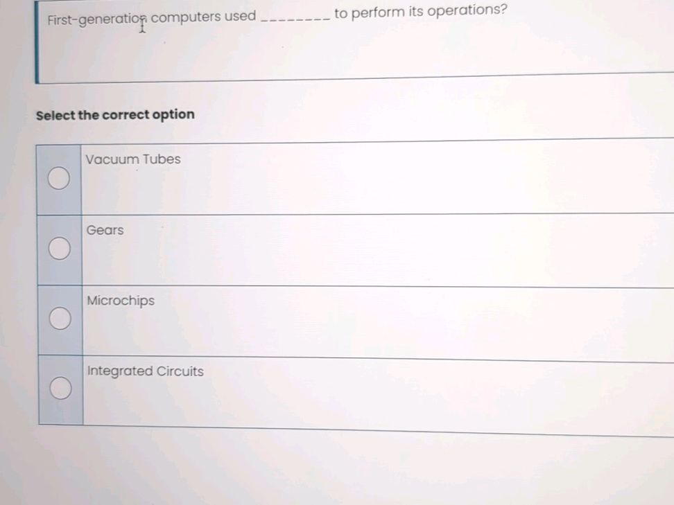 First-generation computers used _______ to | StudyX