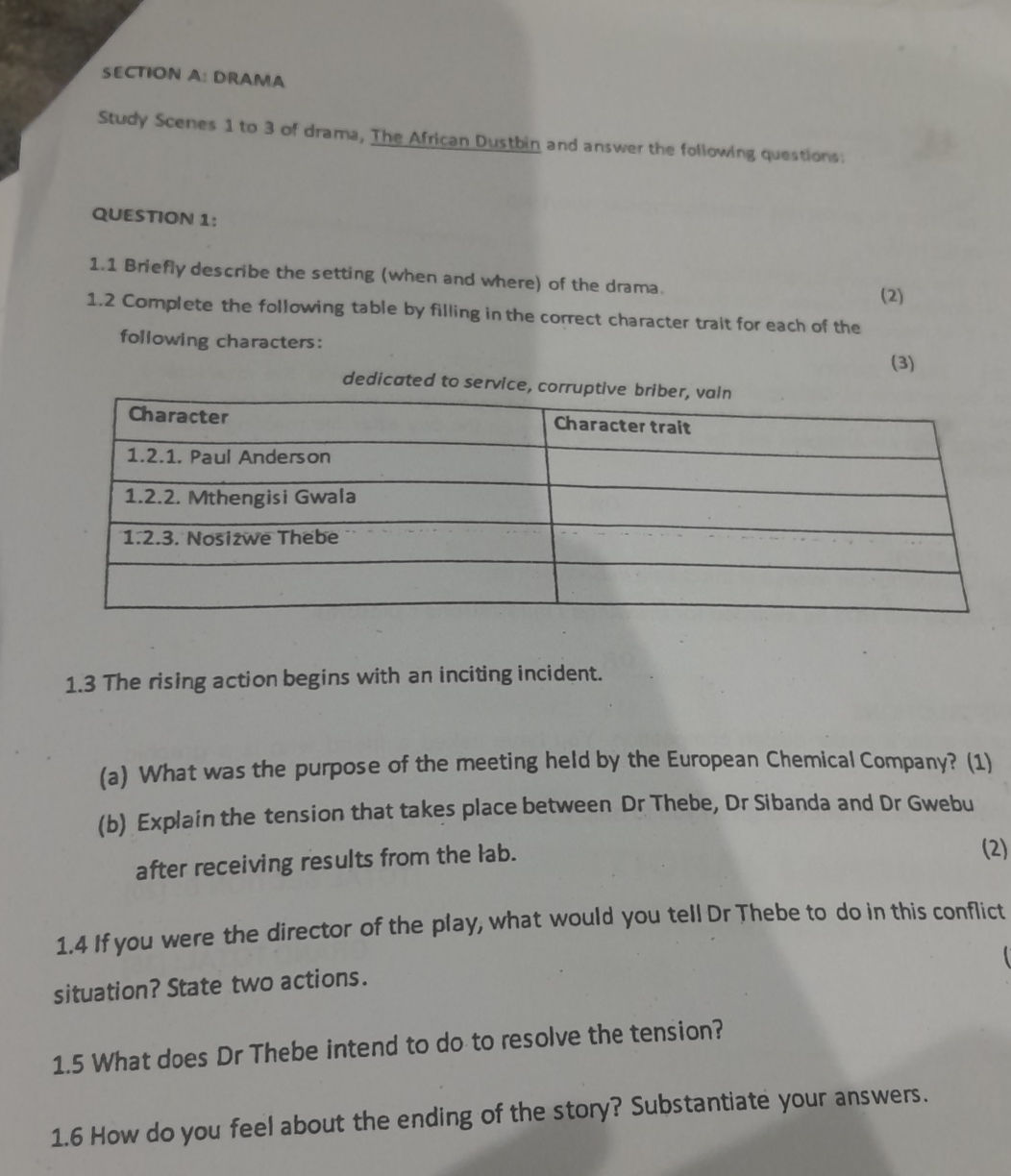 SECTION A: DRAMA Study Scenes 1 to 3 of | StudyX