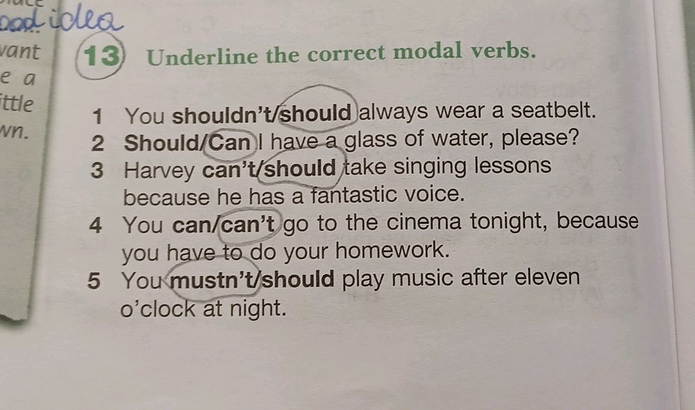 Underline the correct modal verbs. 1 You | StudyX