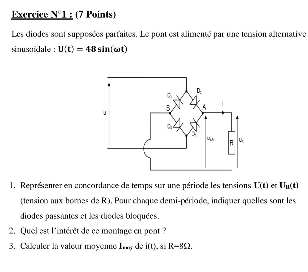 Exercice N°1 : (7 Points) Les diodes sont | StudyX