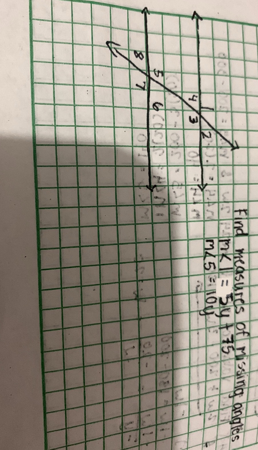 Find measures of missing angles $m 1 = 5y | StudyX