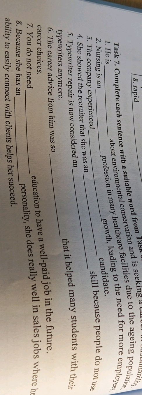 Task 7. Complete each sentence with a | StudyX