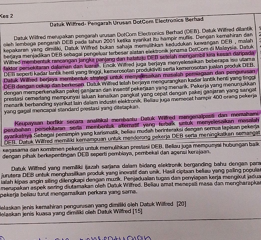 Jelaskan jenis kemahiran pengurusan yang | StudyX