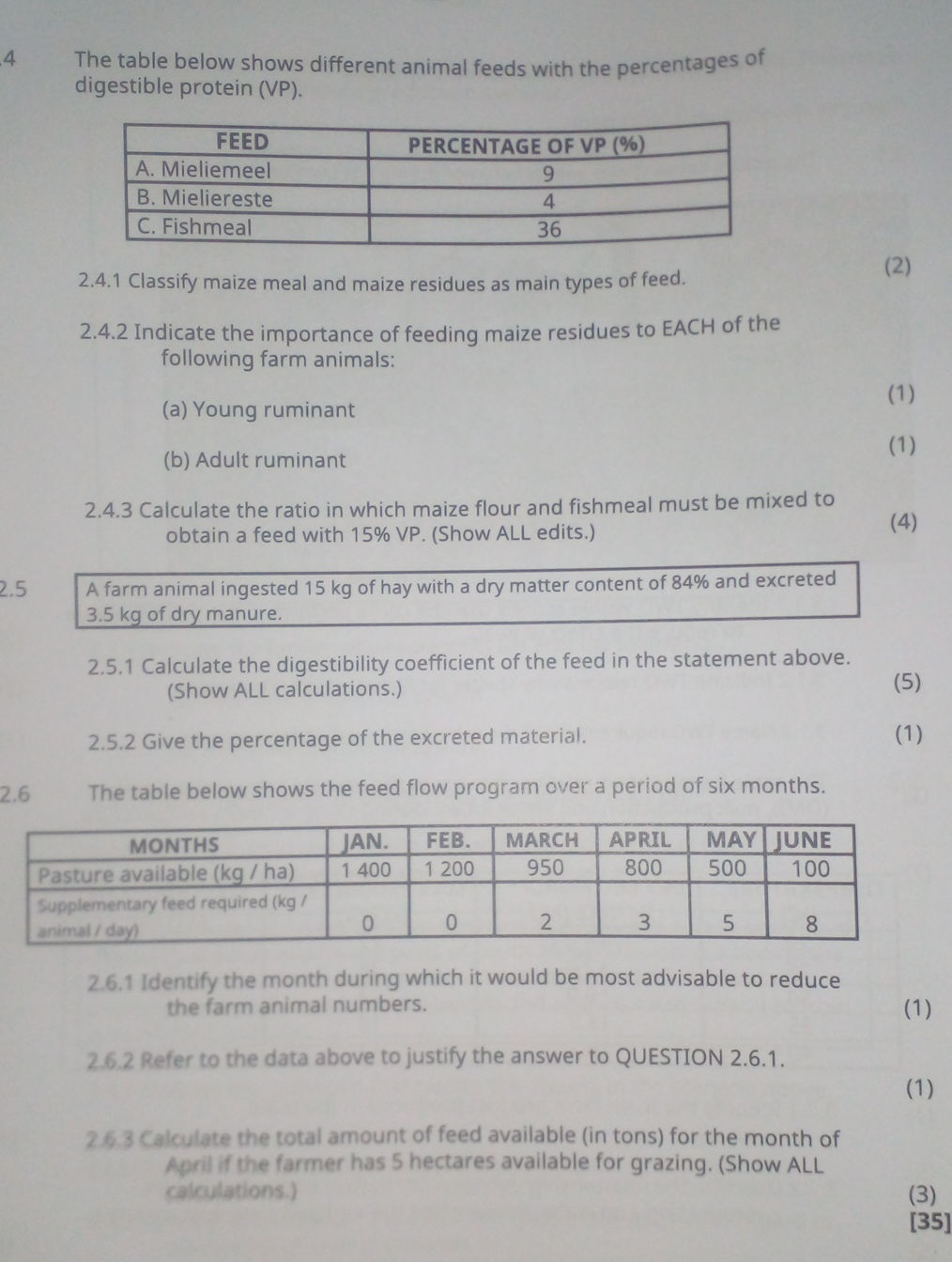 The table below shows different animal feeds | StudyX