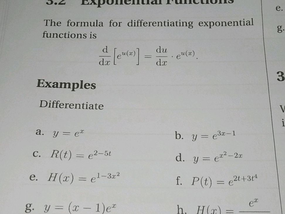The formula for differentiating exponential | StudyX