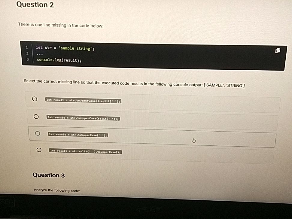 There is one line missing in the code below: | StudyX