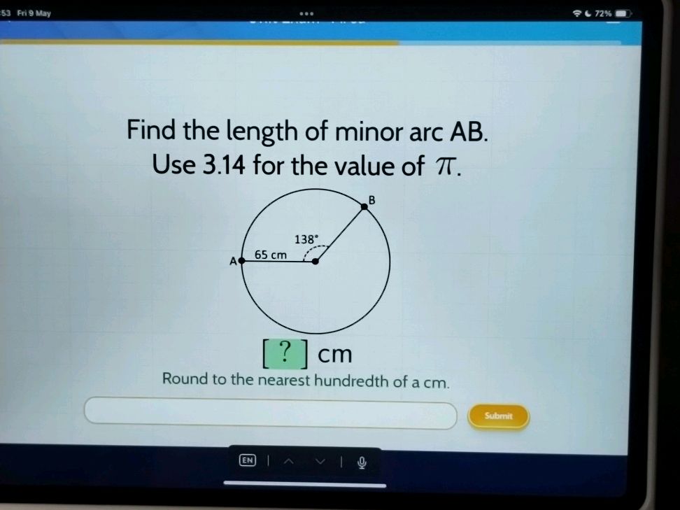 Find the length of minor arc AB. Use 3.14 | StudyX