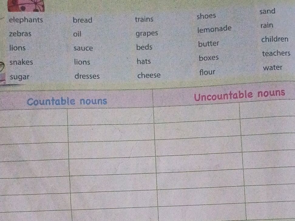 Classify the following nouns into countable | StudyX