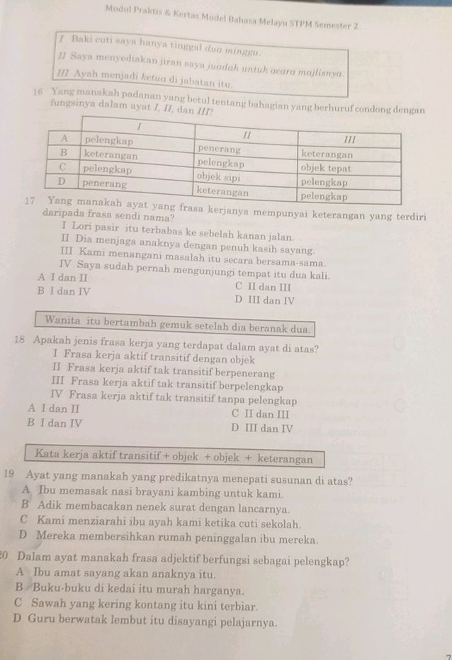 16. Yang manakah padanan yang betul tentang | StudyX