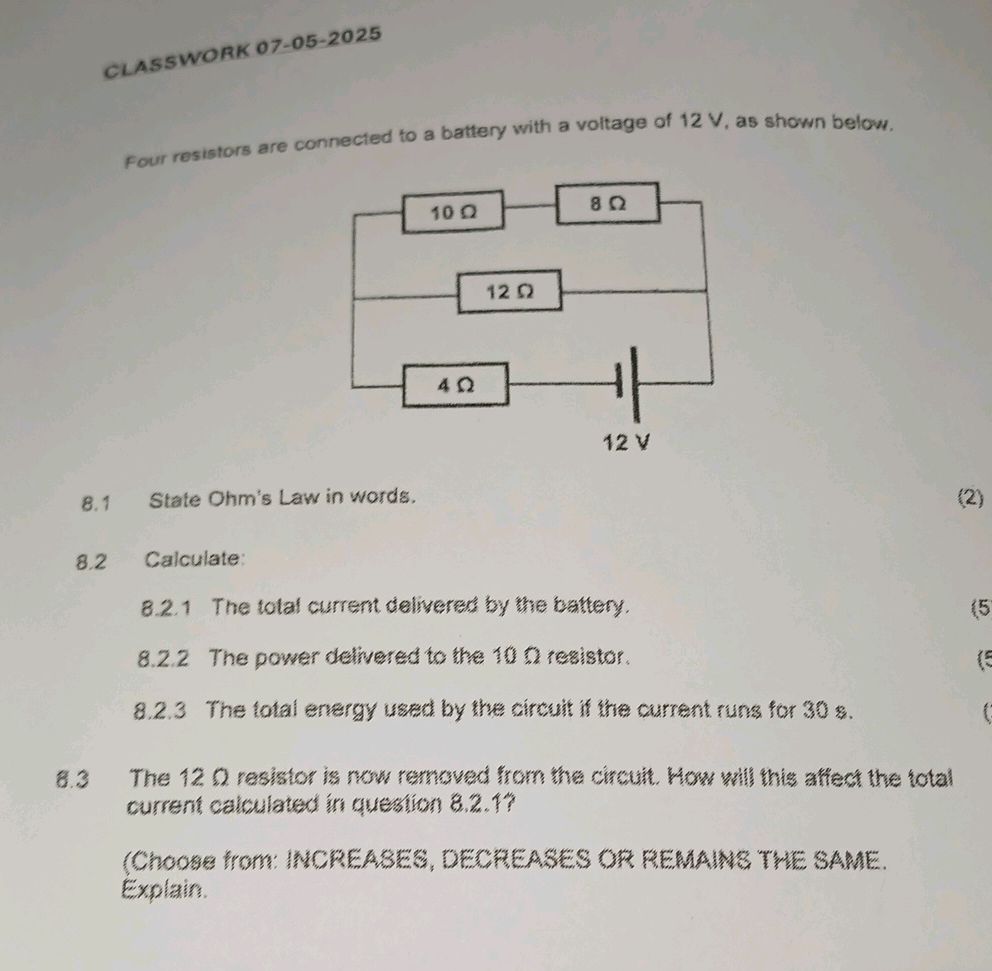Four resistors are connected to a battery | StudyX