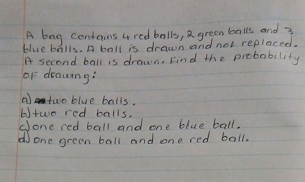 A bag contains 4 red balls, 2 green balls | StudyX