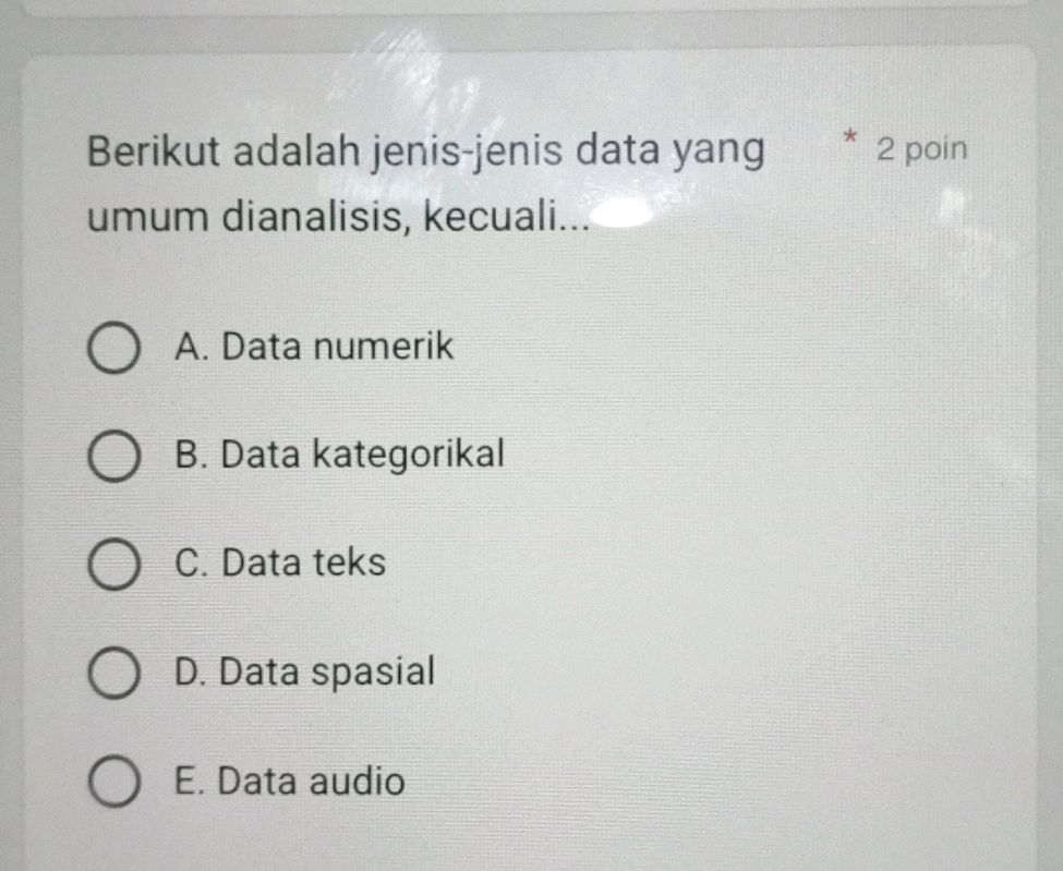 Berikut adalah jenis-jenis data yang umum | StudyX