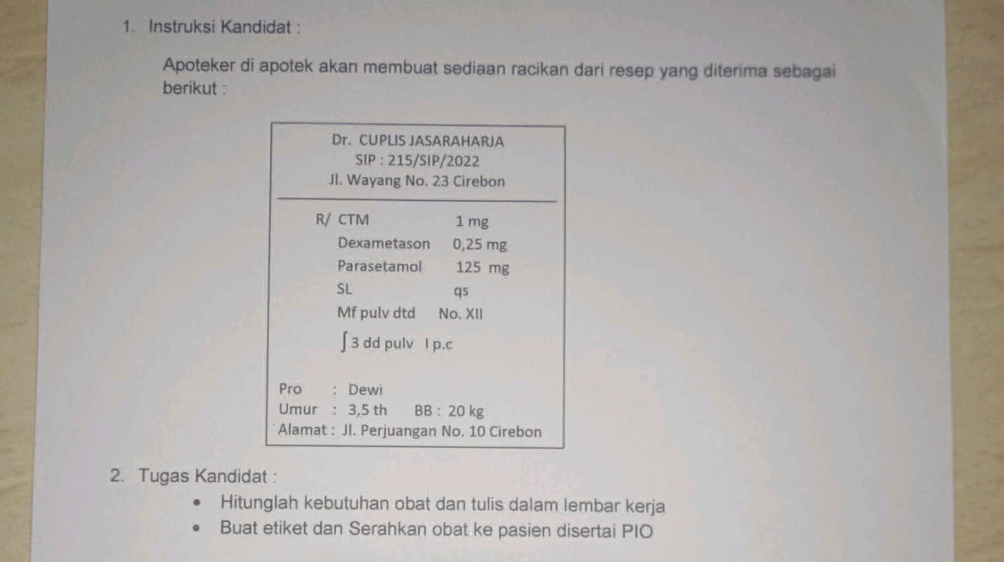 1. Instruksi Kandidat: Apoteker di apotek | StudyX