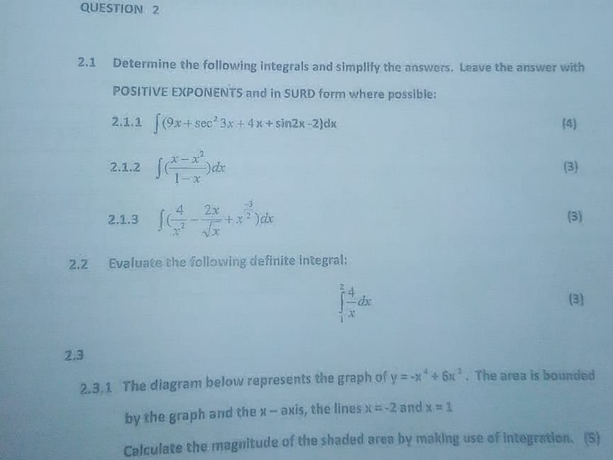 2.1 Determine the following integrals and | StudyX