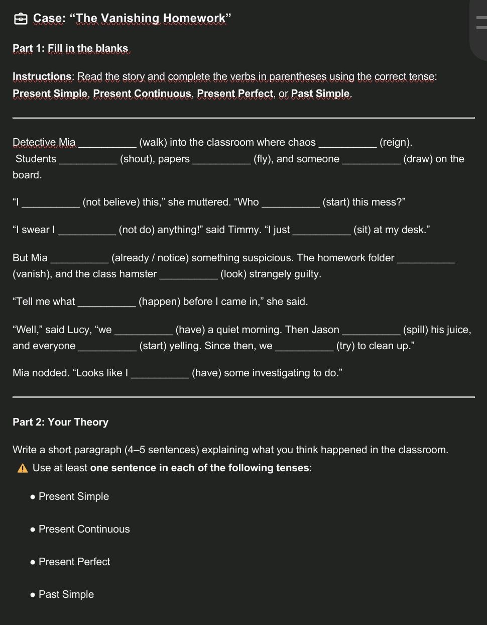 Part 1: Fill in the blanks Instructions: | StudyX
