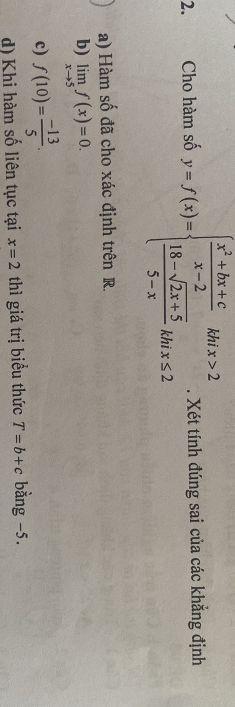 Cho hàm số $y = f(x) = \ {x^2 + bx + | StudyX