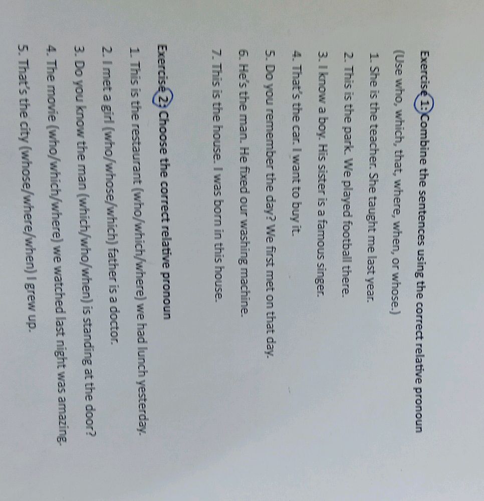 Exercise 1: Combine the sentences using the | StudyX