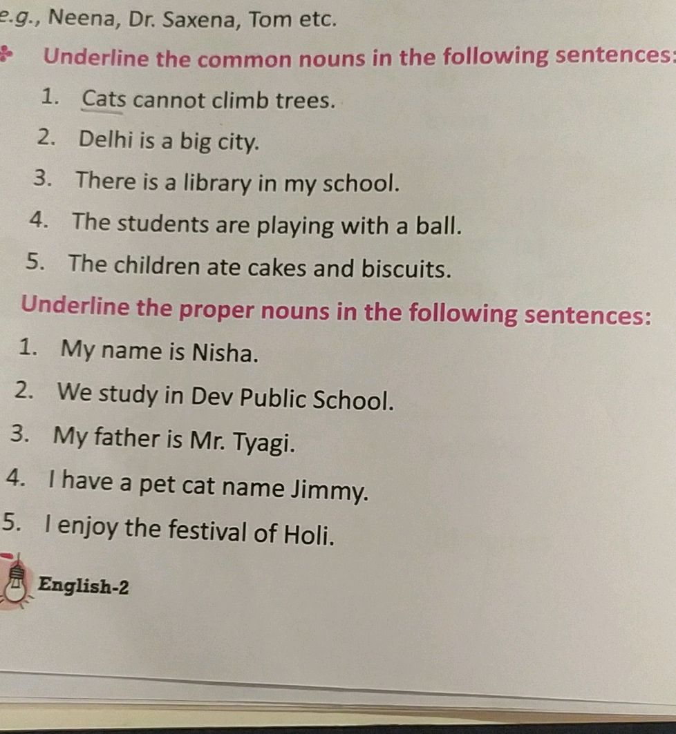 Underline the common nouns in the following | StudyX