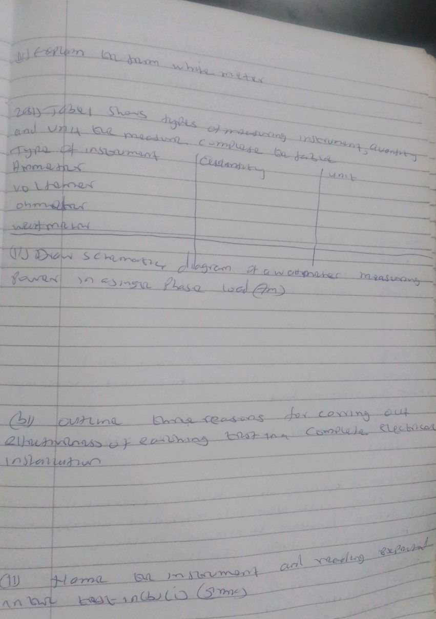 1) Explain from whole meter 2(a) Table | StudyX