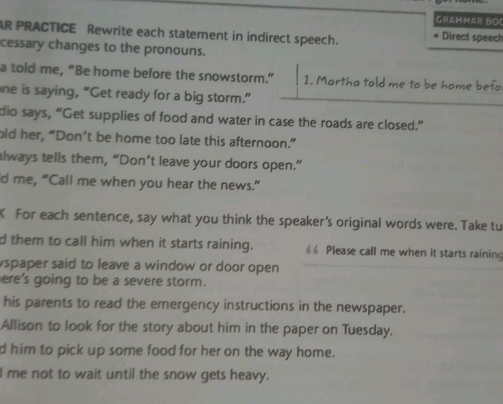 Rewrite each statement in indirect speech. | StudyX
