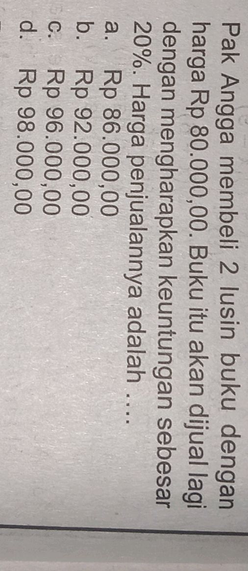 Pak Angga membeli 2 lusin buku dengan harga | StudyX