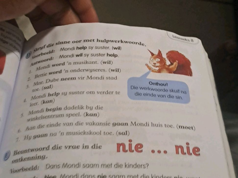 Skryf die sinne oor met hulpwerkwoorde. | StudyX