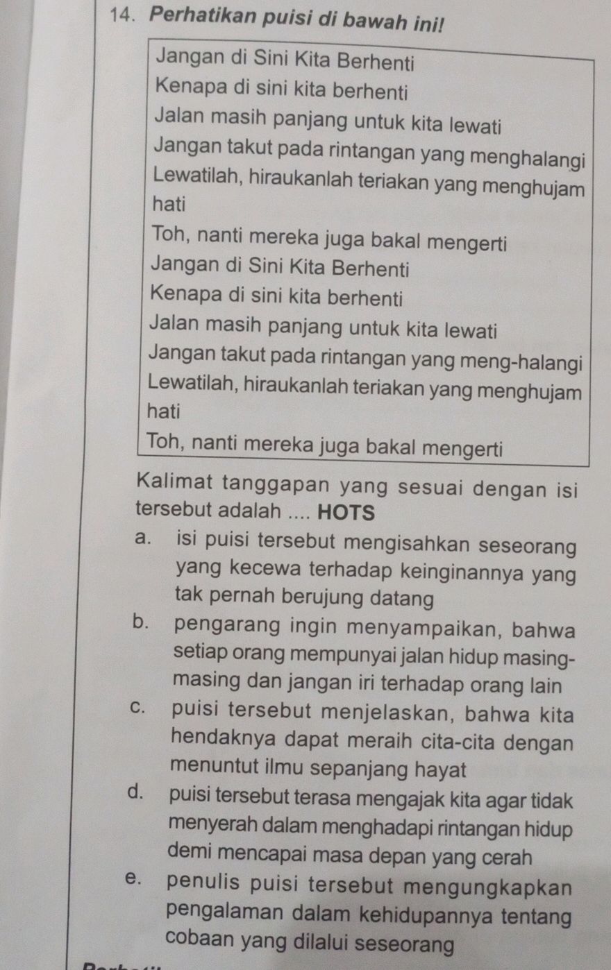14. Perhatikan puisi di bawah ini! Jangan | StudyX